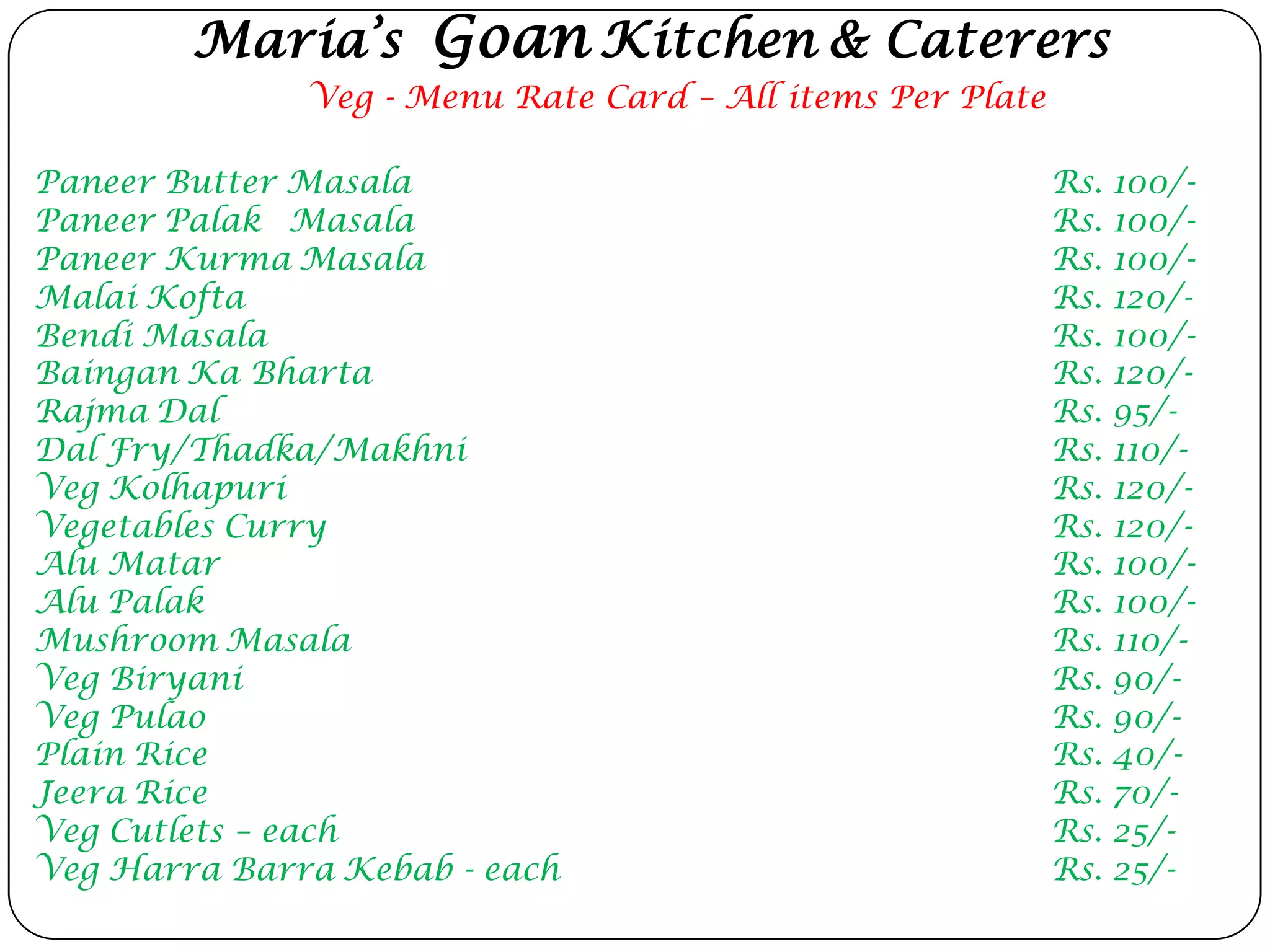 Marias goan kitchen plate menu card | PPT