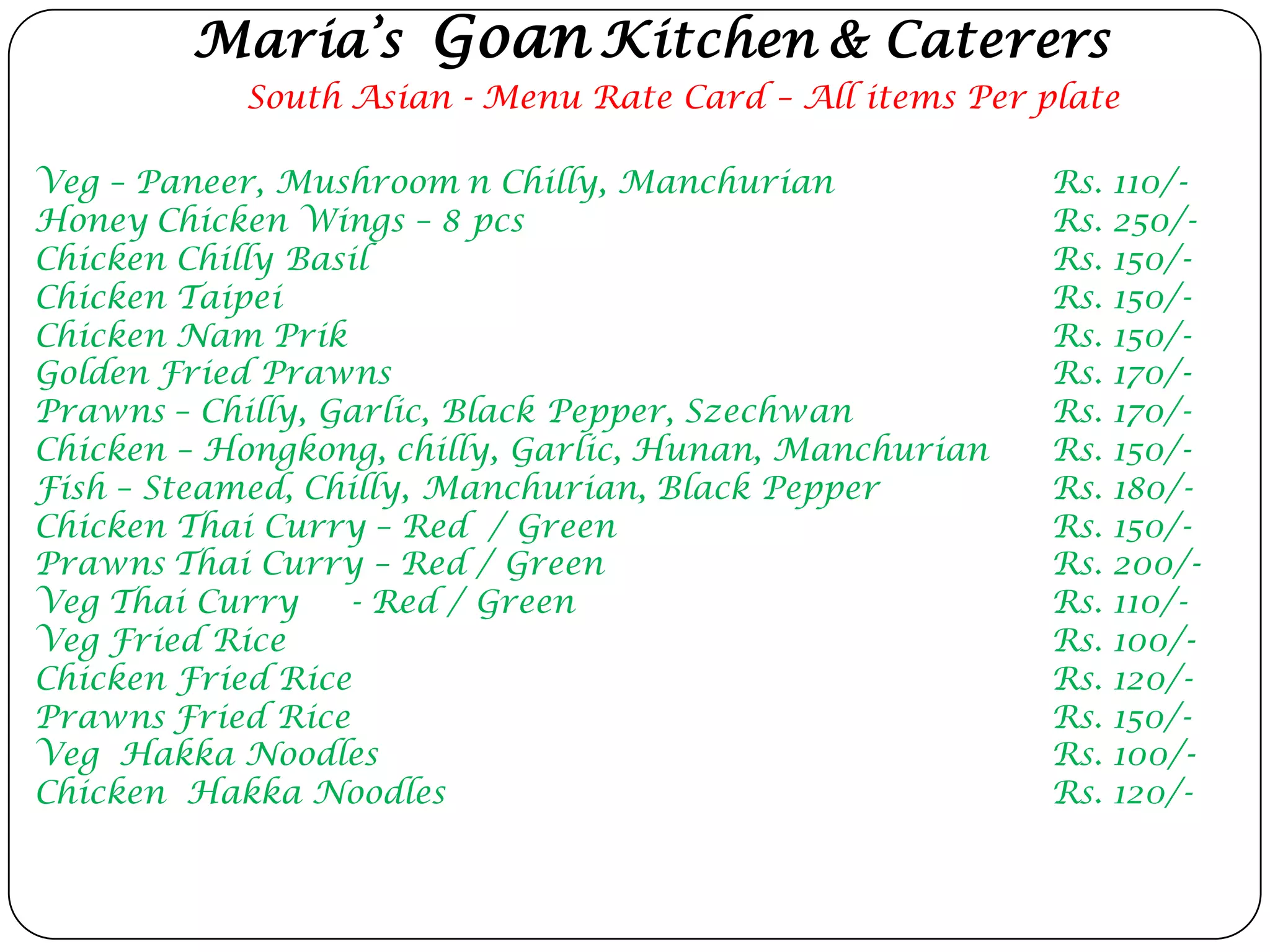 Marias goan kitchen plate menu card | PPT