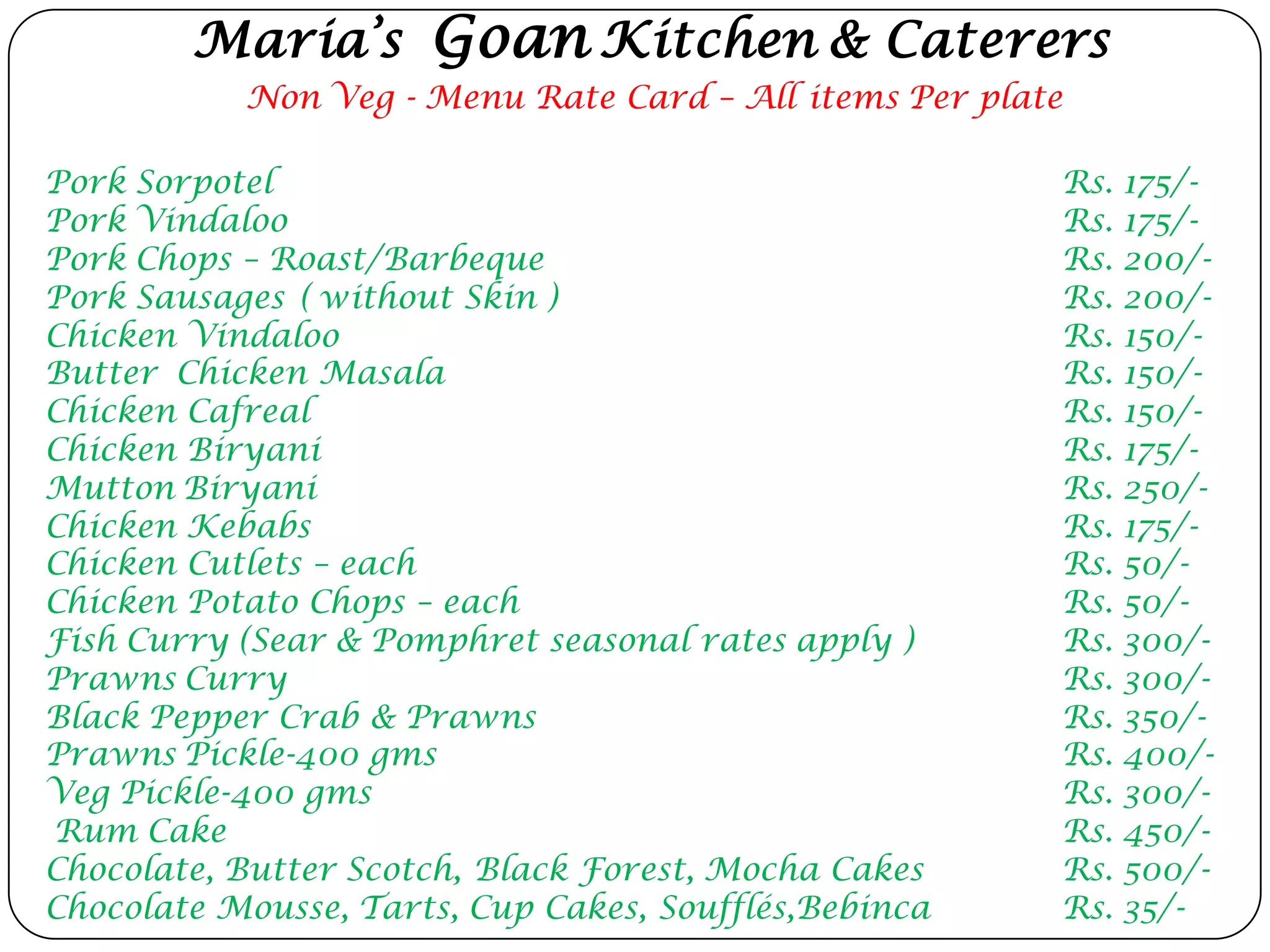 Maria's goan kitchen plate menu may2013 | PPT