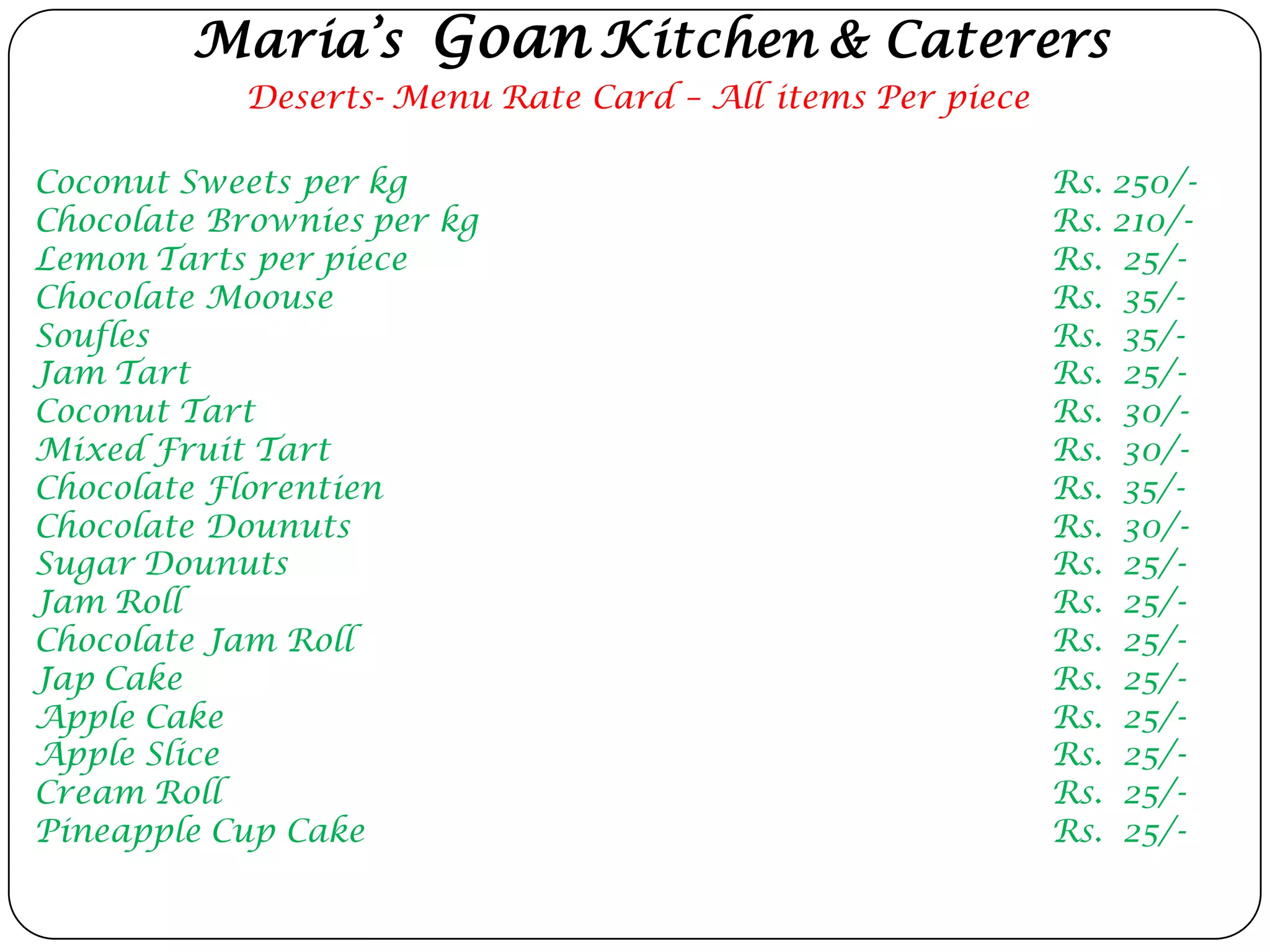 Maria's goan kitchen plate menu may2013 | PPT
