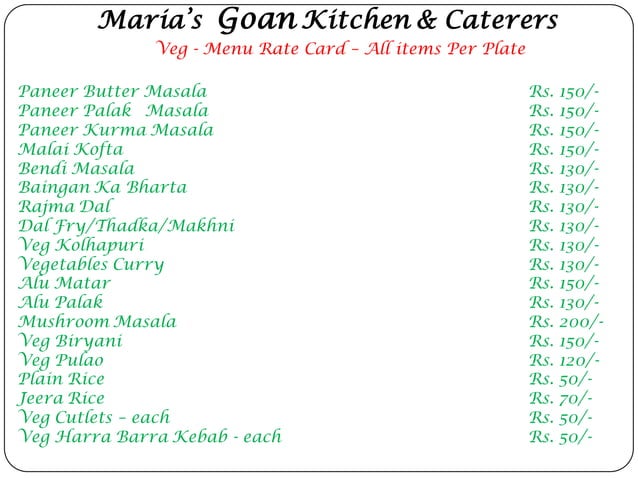 Maria's goan kitchen plate menu may2013 | PPT