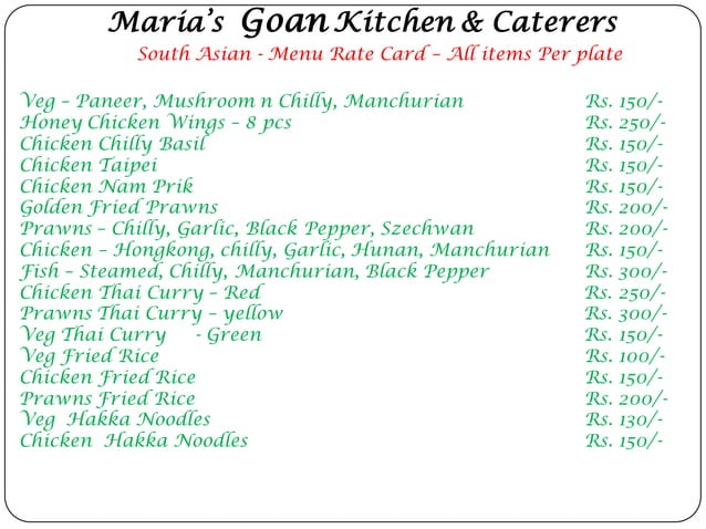 Maria's goan kitchen plate menu may2013 | PPT