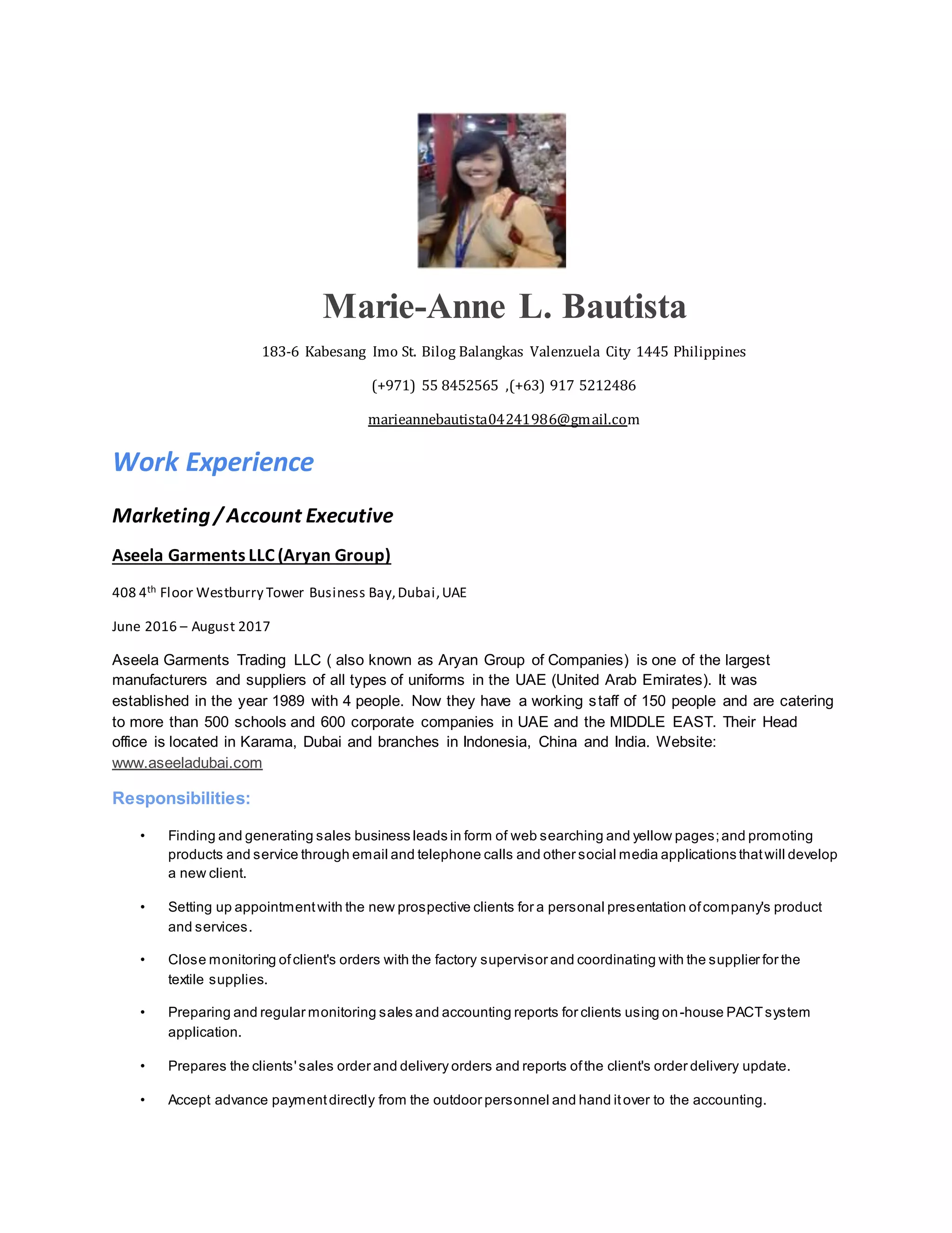 Marie Anne Bautista CV | DOCX | Human Resources | Business