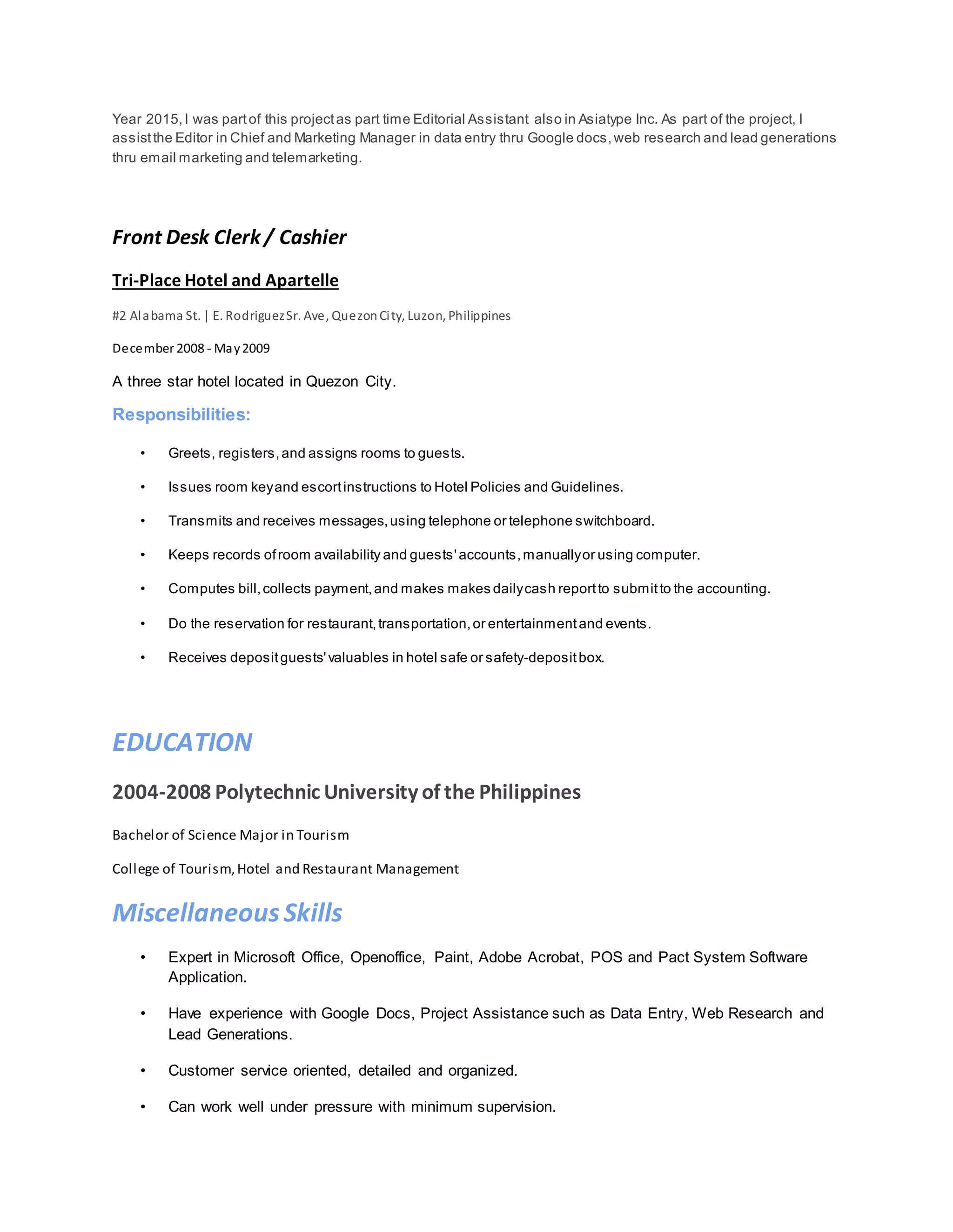 Marie Anne Bautista CV | DOCX | Human Resources | Business