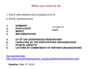 Workshop: how to prepare a MSCA Individual Fellowship proposal, | PDF