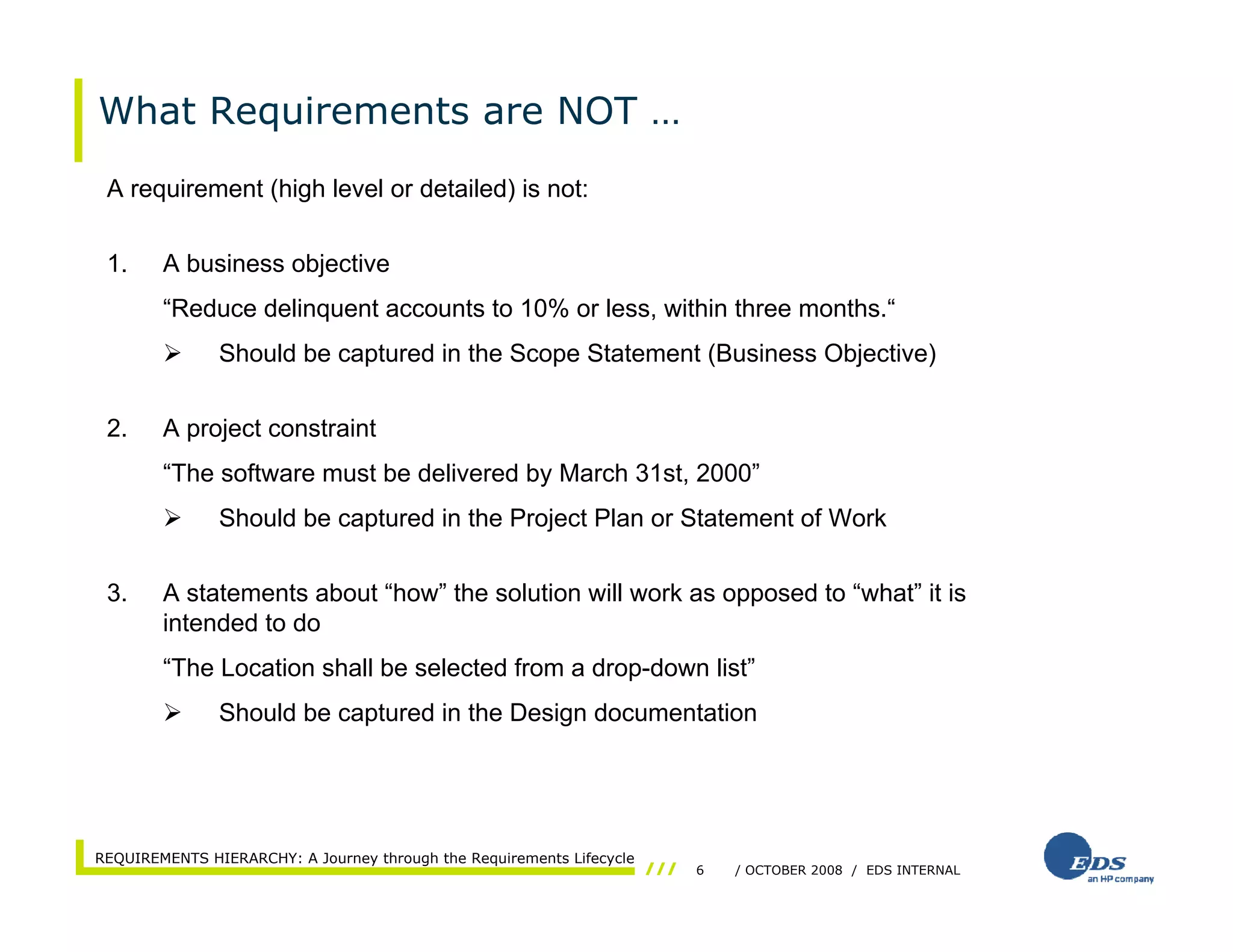 Requirements Hierarchy - A Journey through the Requirements Lifecycle | PDF