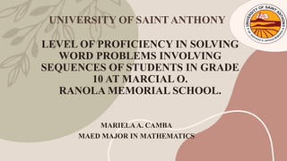 level of profeciency in solving word problems involving sequence | PPT