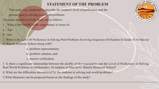 level of profeciency in solving word problems involving sequence | PPT