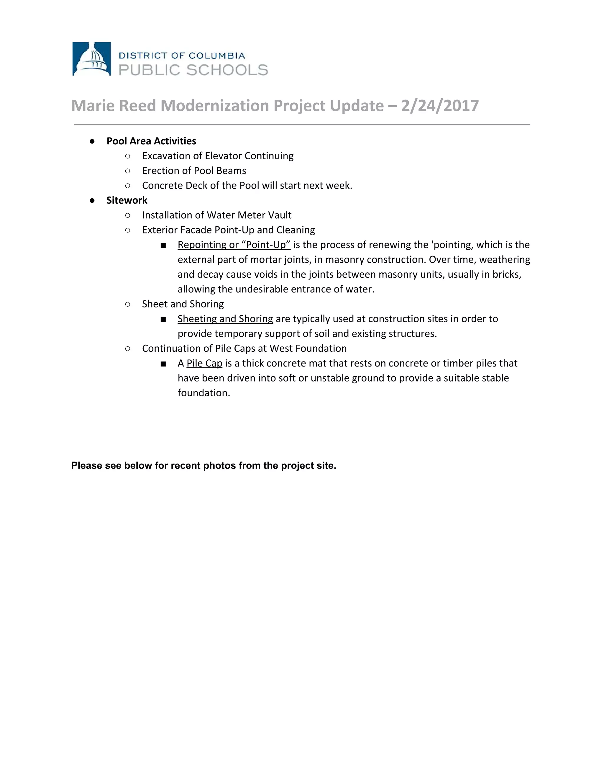 Marie Reed Project Update (February 24, 2017) | PDF