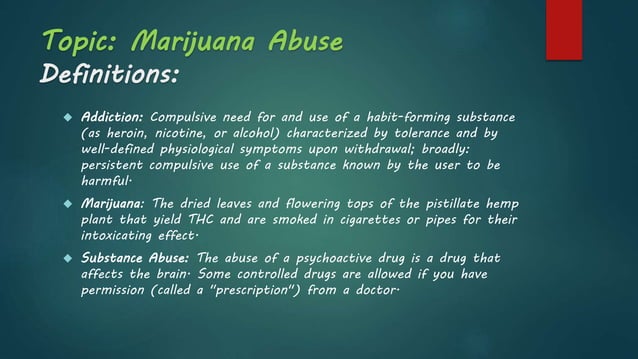 Marijuana Abuse - Information | PPTX | Illegal Drugs, Tobacco ...