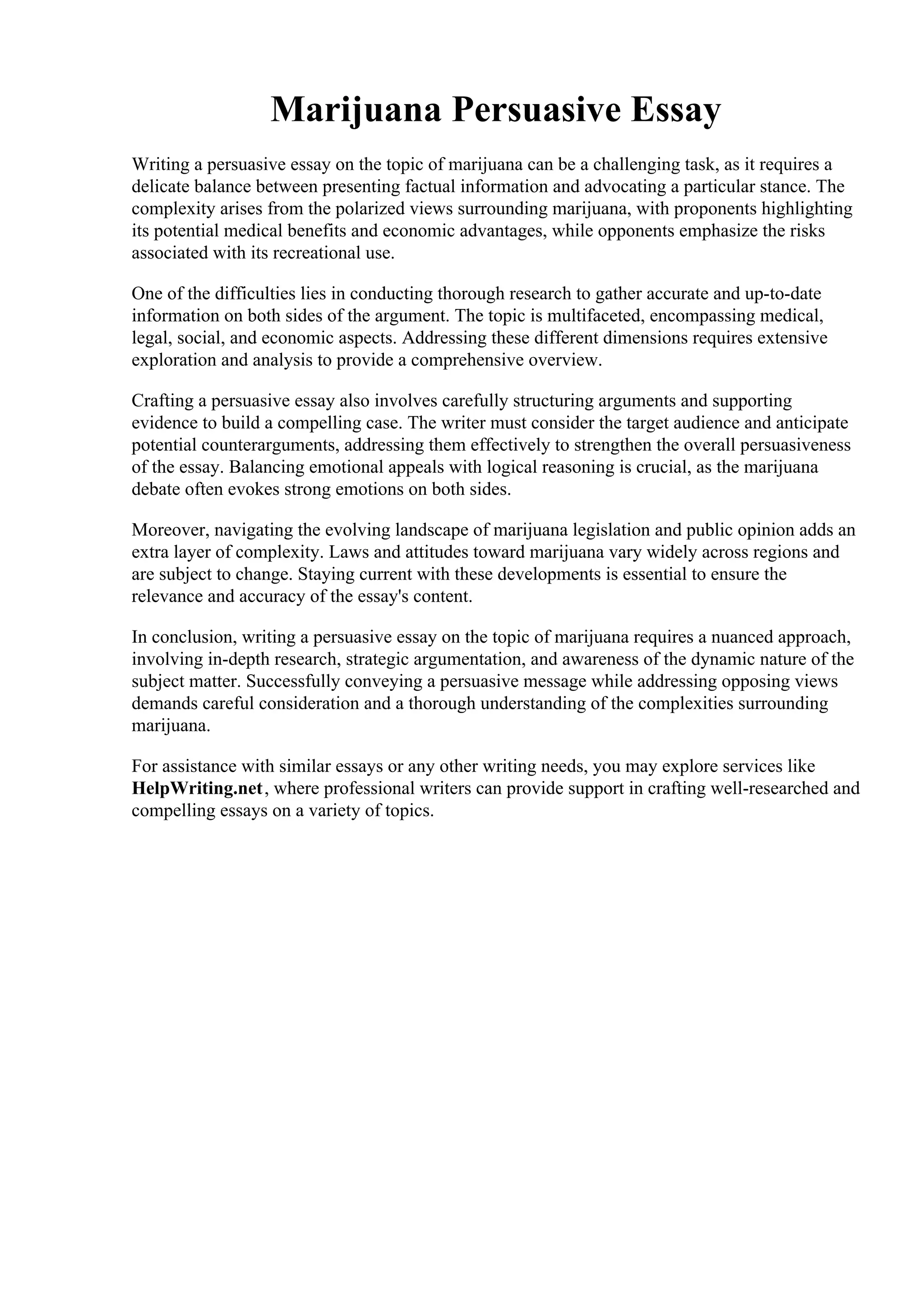 Marijuana Persuasive Essay | PDF