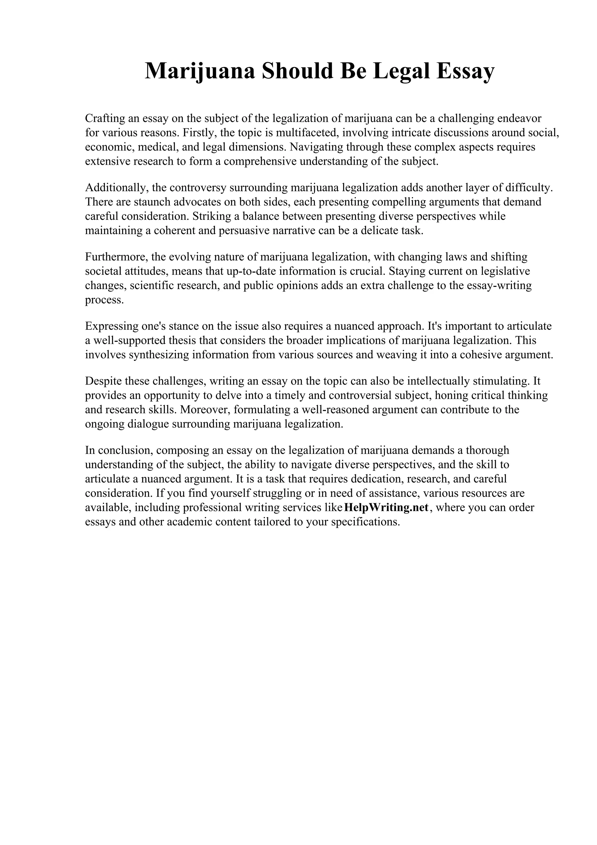 Marijuana Should Be Legal Essay | PDF