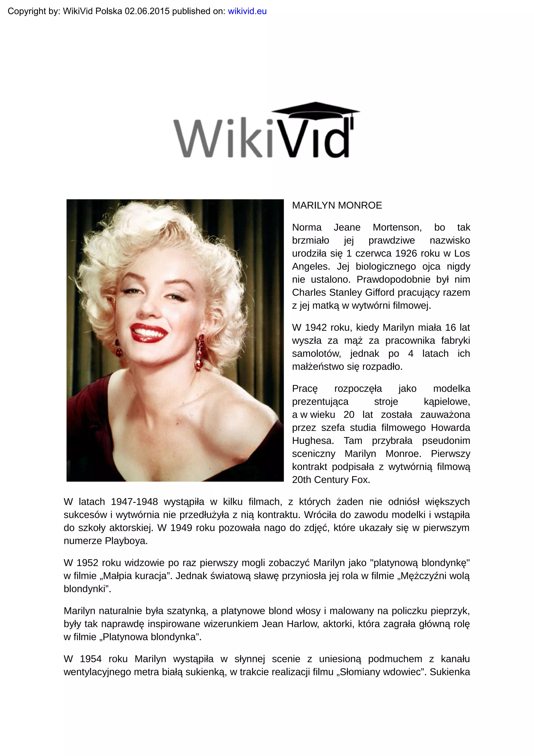 Marilyn Monroe - biografia | PDF