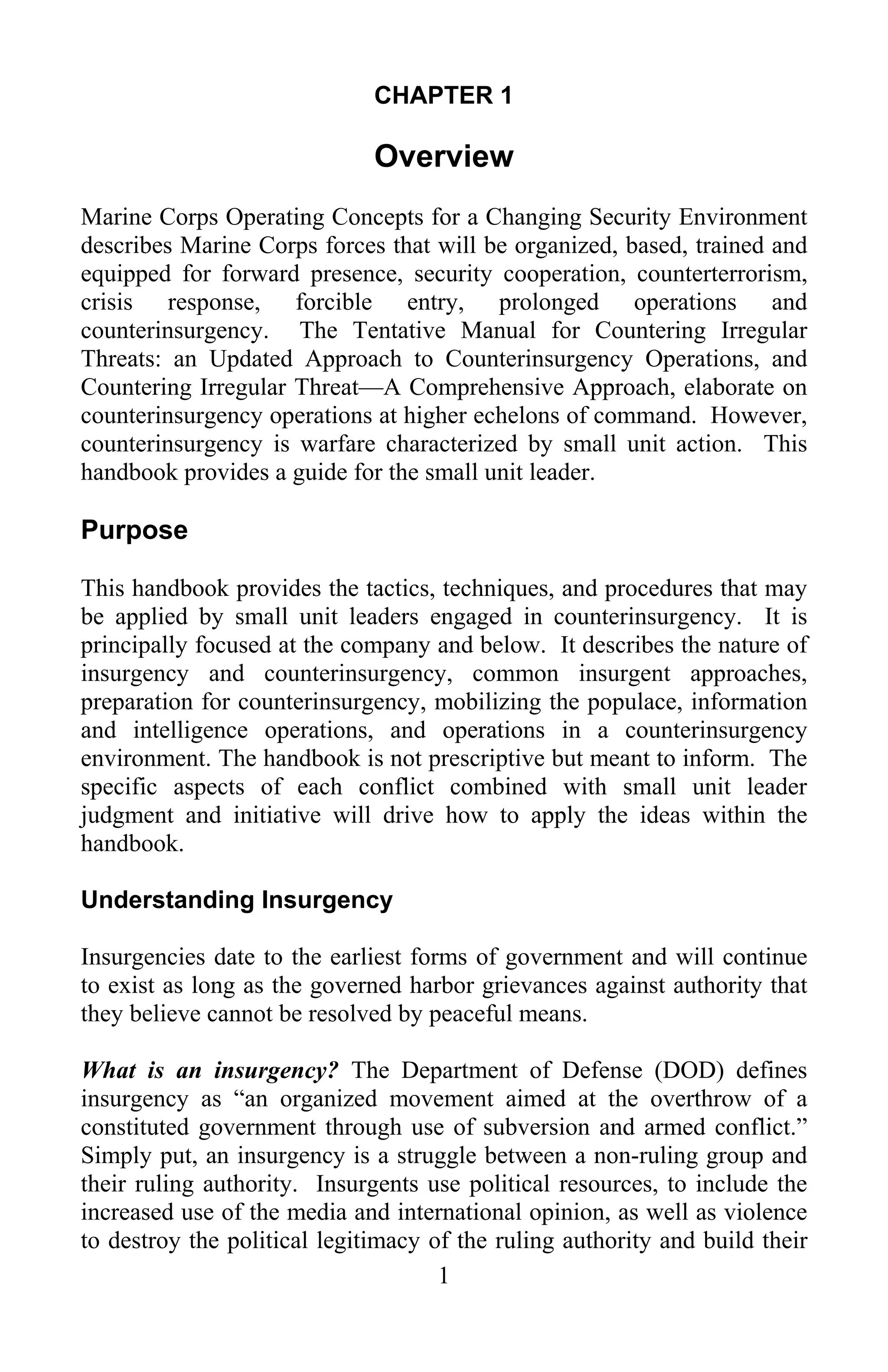 Marine Corps Small Unit Leaders Guide To Counterinsurgency | PDF