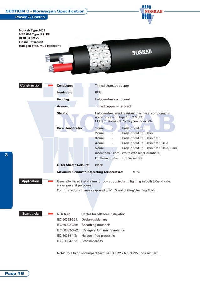 Marine and Offshore Cables - Noskab Catalogue | PDF