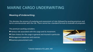 Lecture Material on Marine Cargo Insurance by Samiran Lahiri | PPT