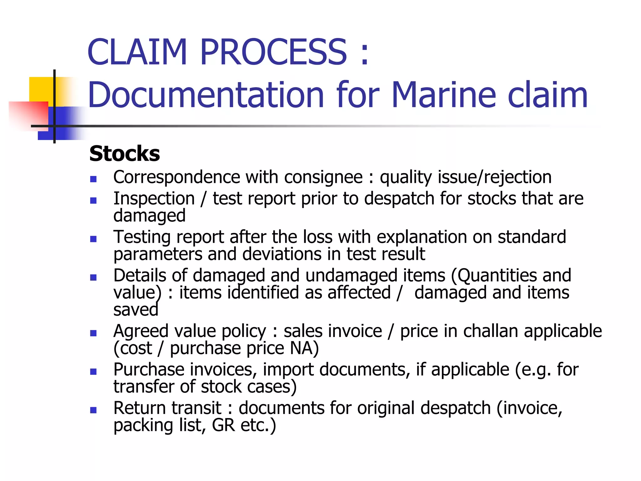 Marine Cargo insurance claims | PPTX