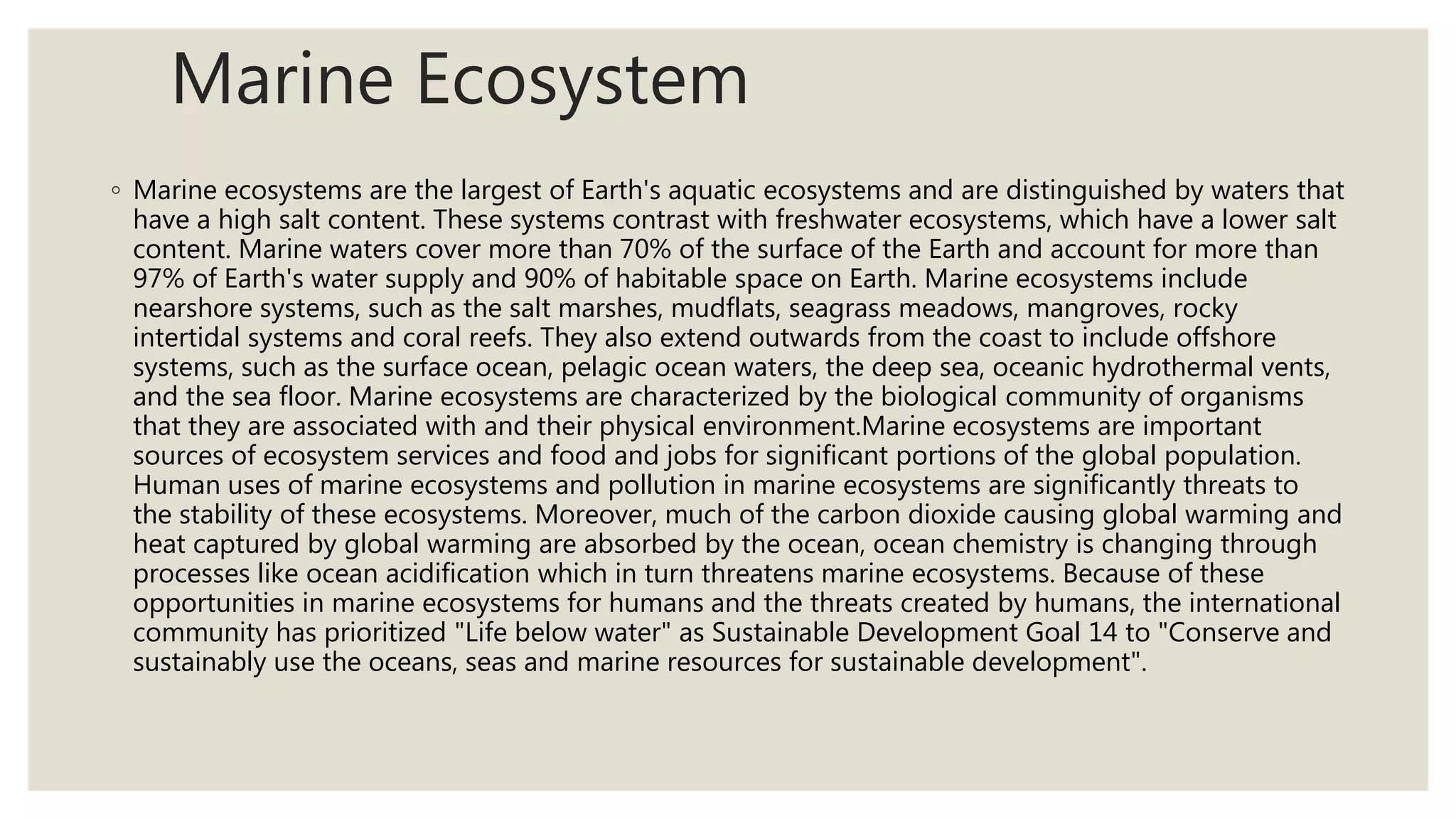 Marine ecosystem | PPTX | Geography | Science