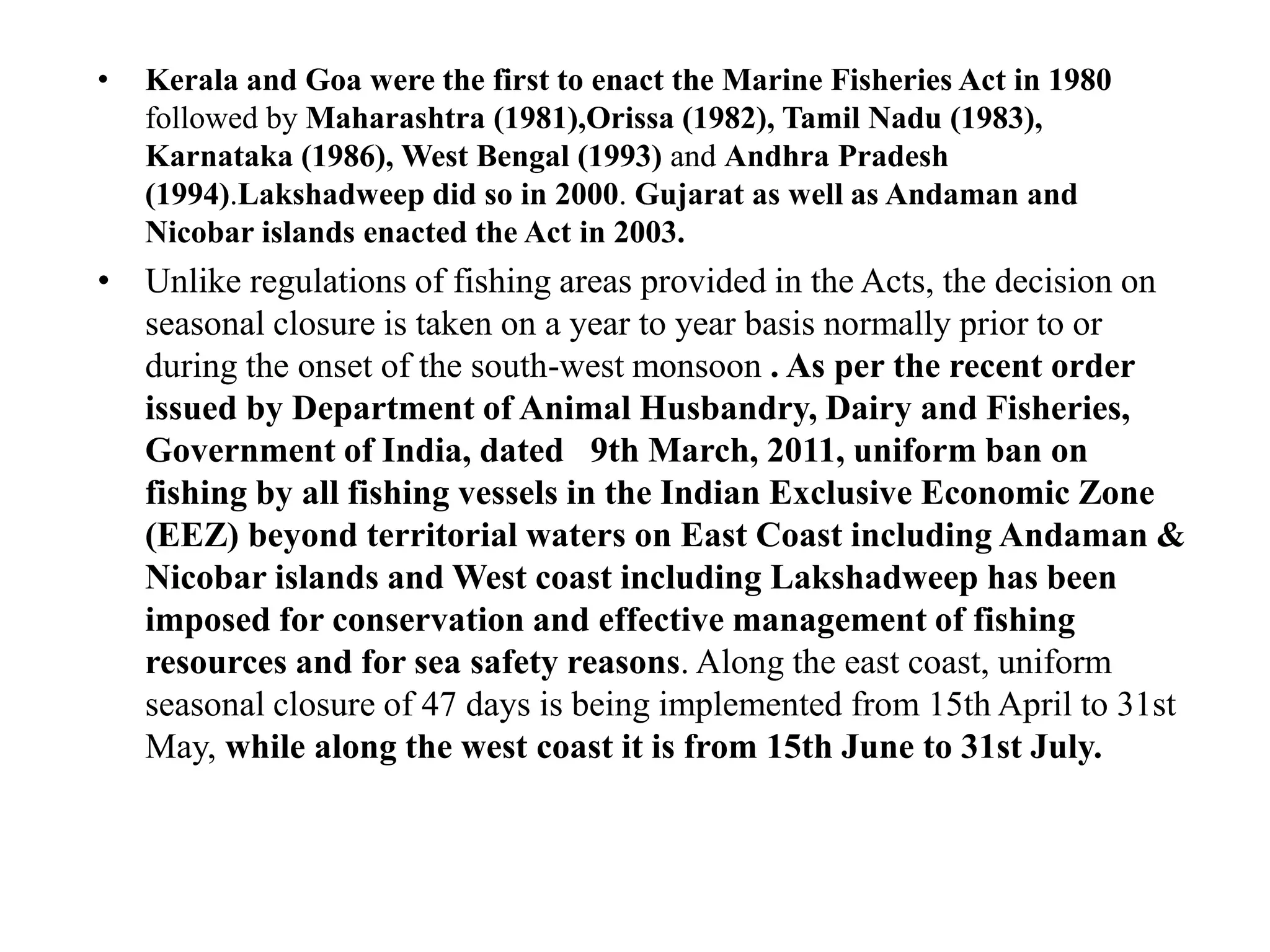 Marine fisheries act – west coast of india | PPTX
