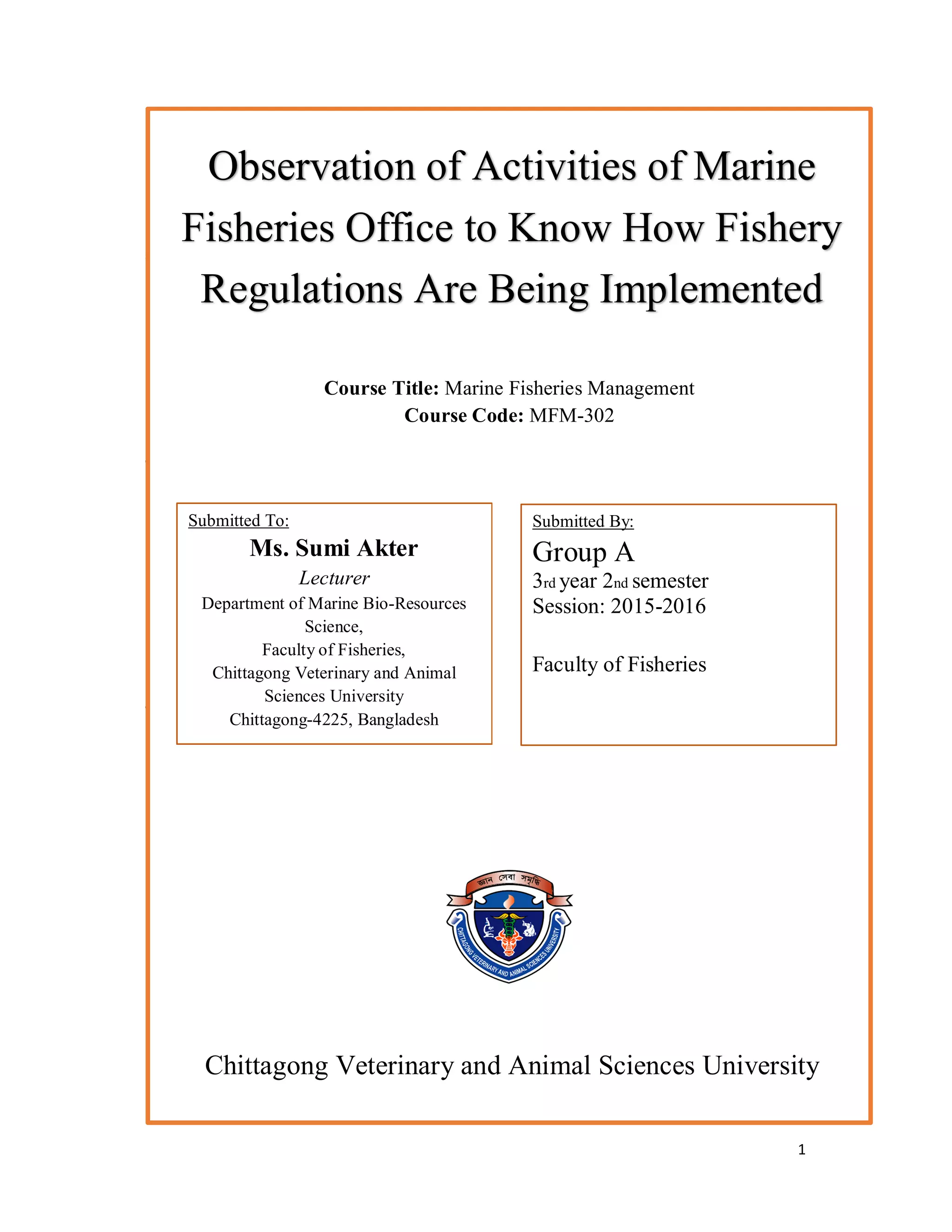 Observation of Activities of Marine Fisheries Office to Know How ...