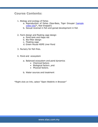 Marine fish farming and hatchery operation course | PDF