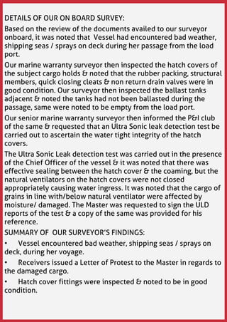 Marine insurance claims - bulk cargo claims due to water ingress in the ...