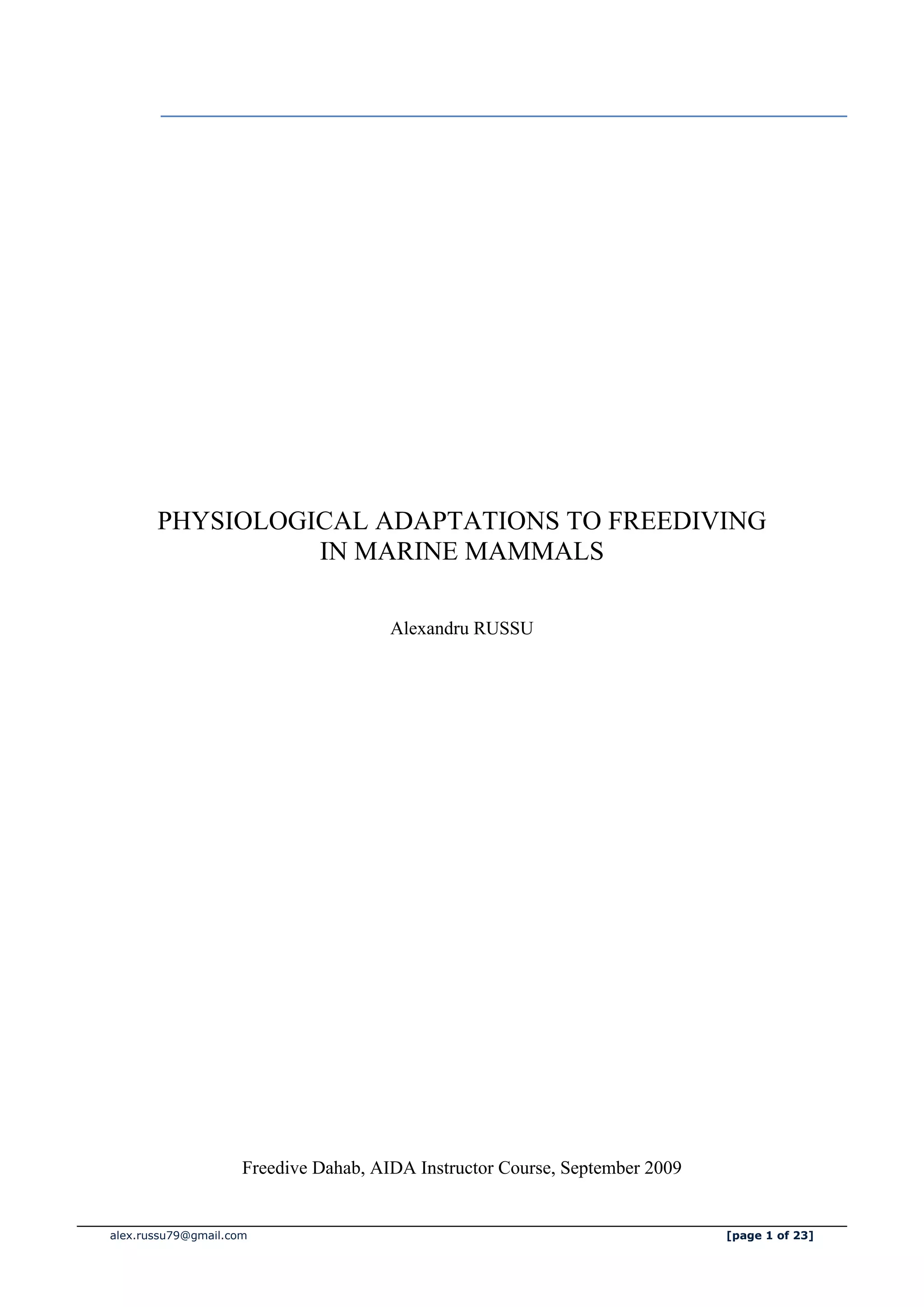 Marine mammals: physiological adaptations to freediving | PDF