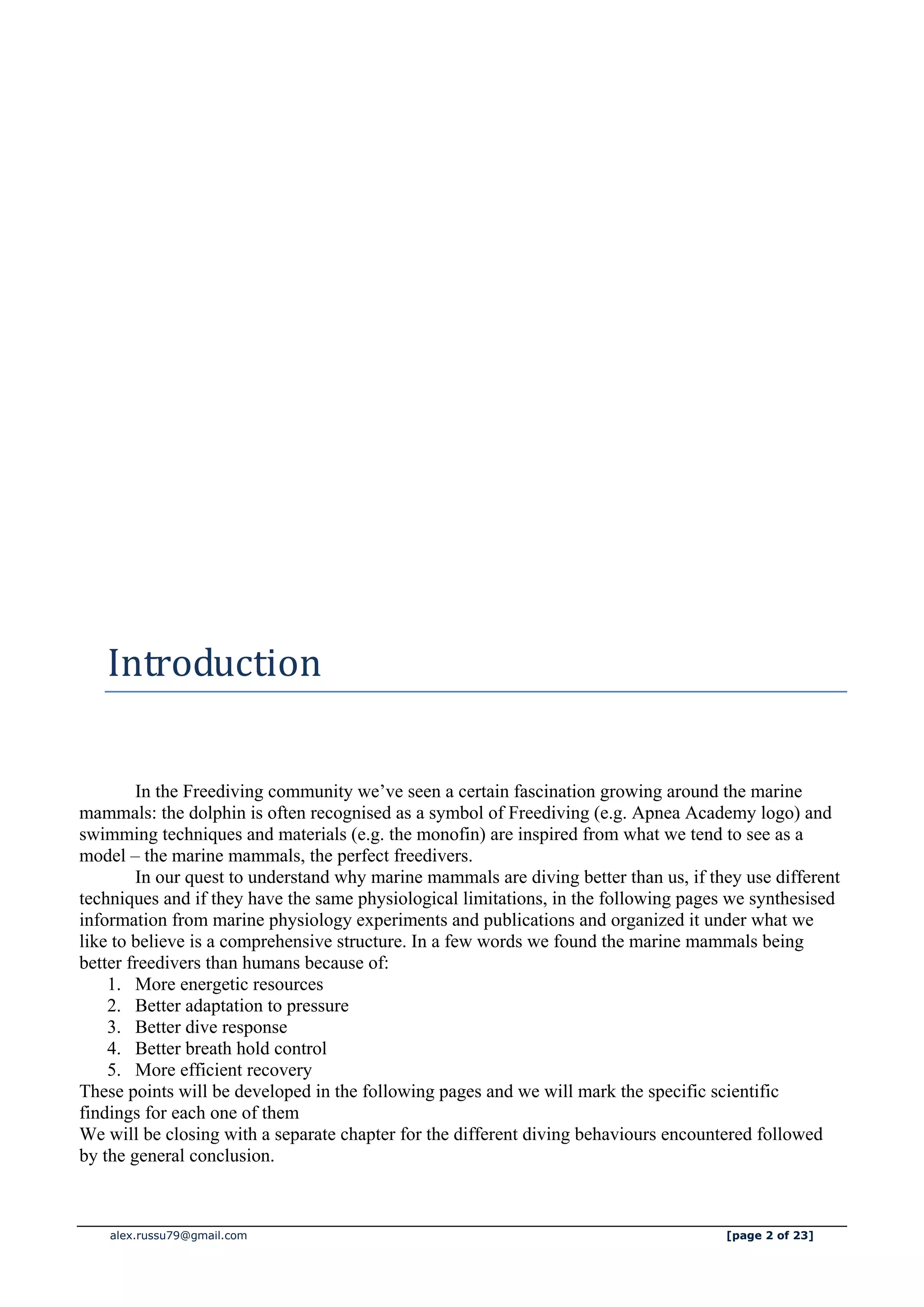 Marine mammals: physiological adaptations to freediving | PDF