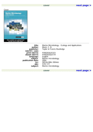 Marine microbiology ecology & applications colin munn | PDF