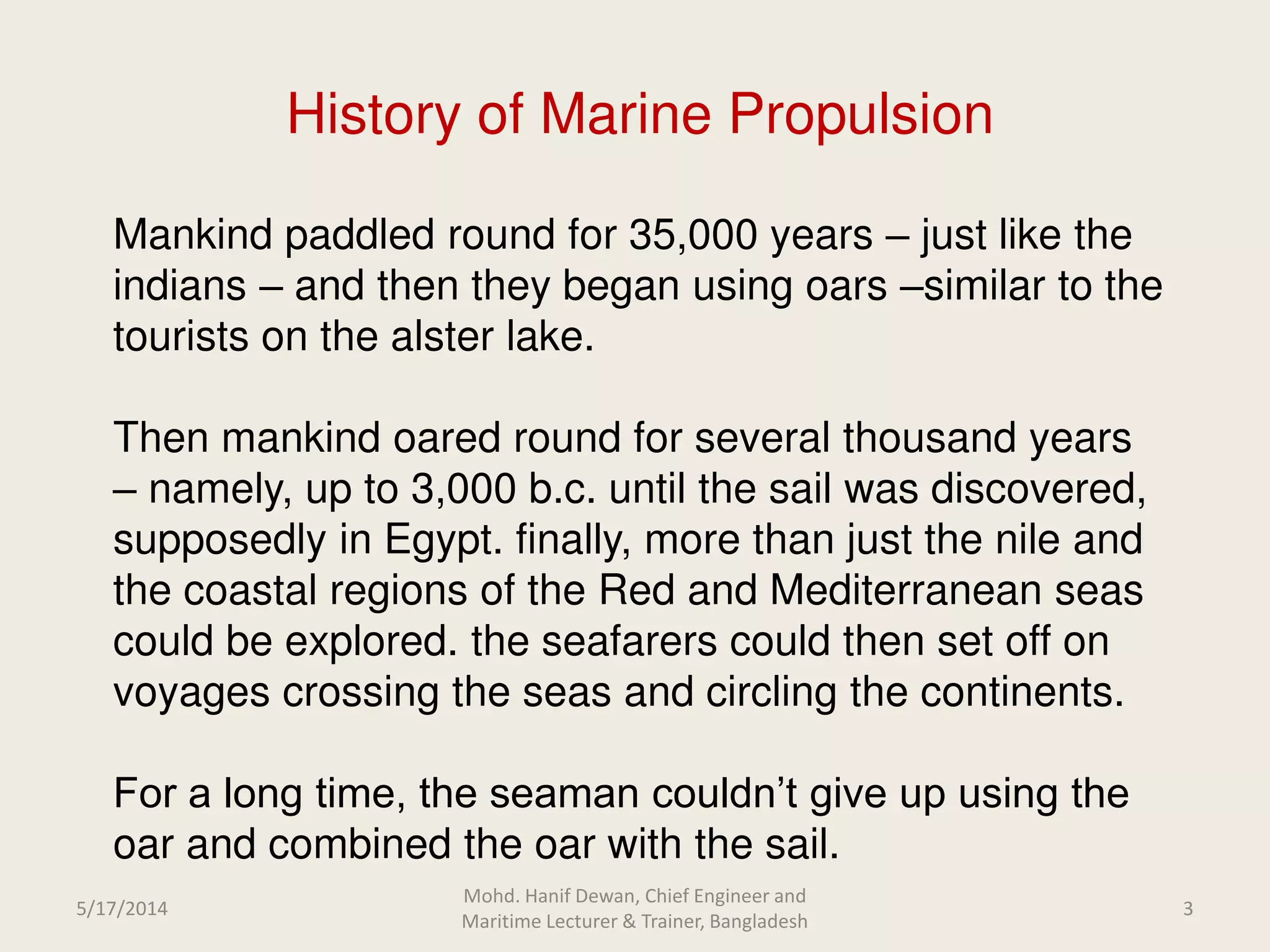 Marine Propulsion History and Electric Propulsion & Future Technology | PDF