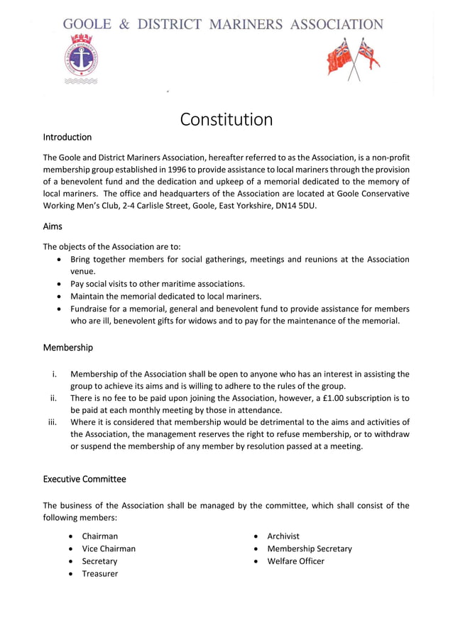 Goole and District Mariners Association Constitution | PDF