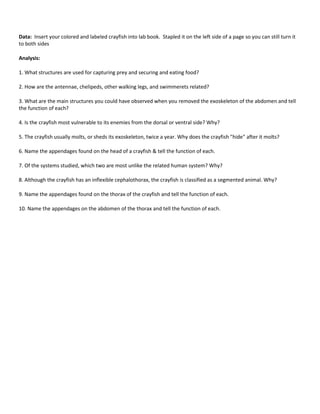 Marine science crayfish dissection | DOCX