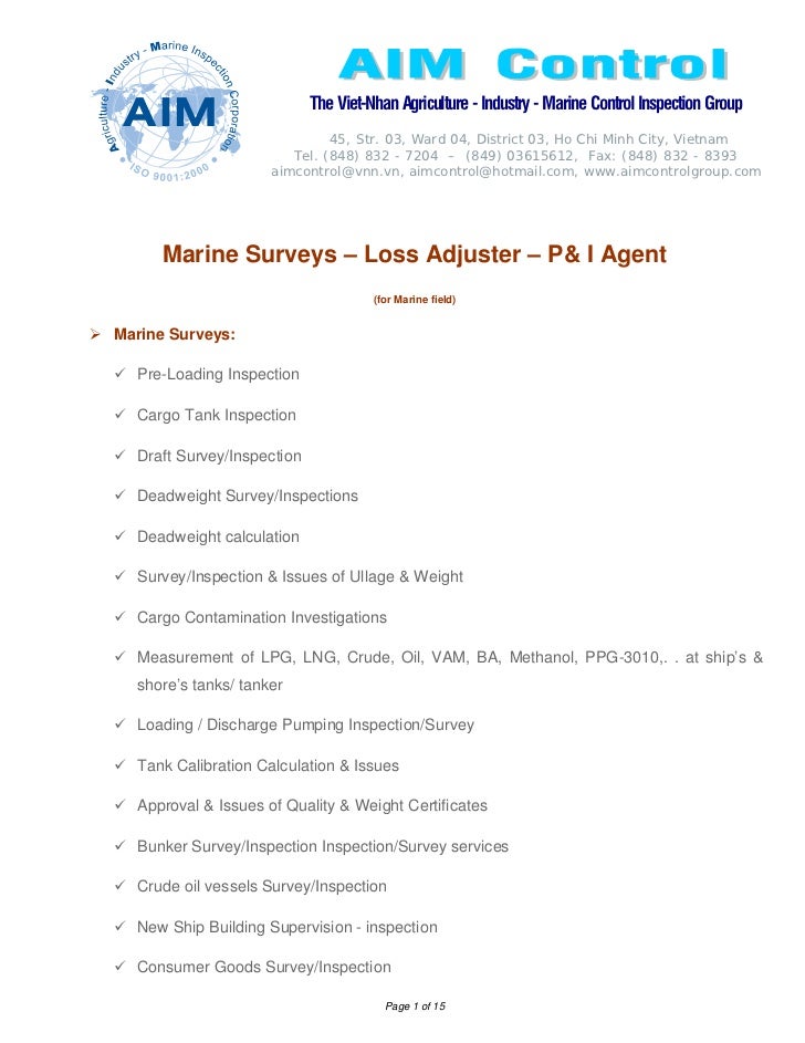 Marine surveys – loss adjuster – p& i agent | PDF