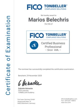 Certified Business Professional SironAML | PDF