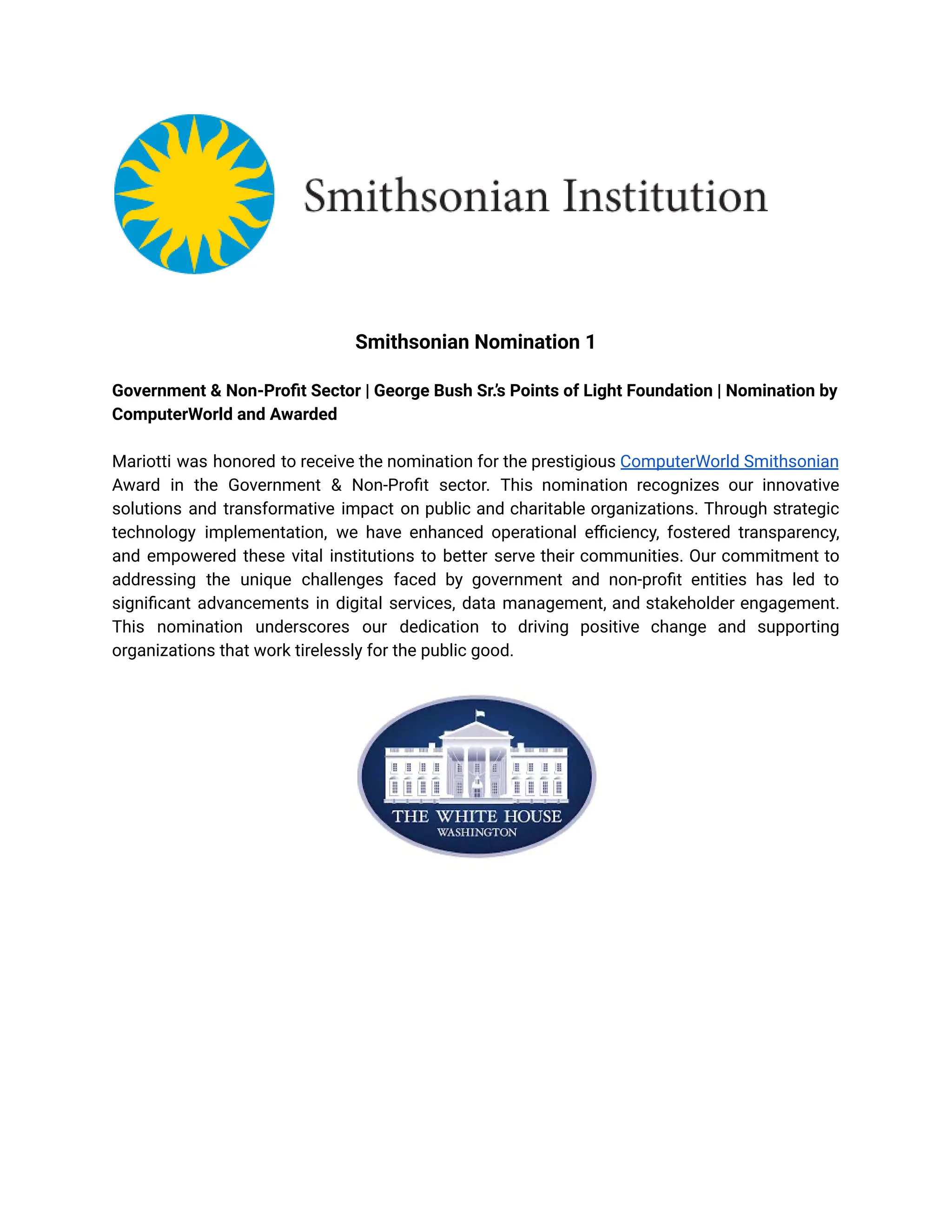 Three ComputerWorld Smithsonian Award Nominations | PDF