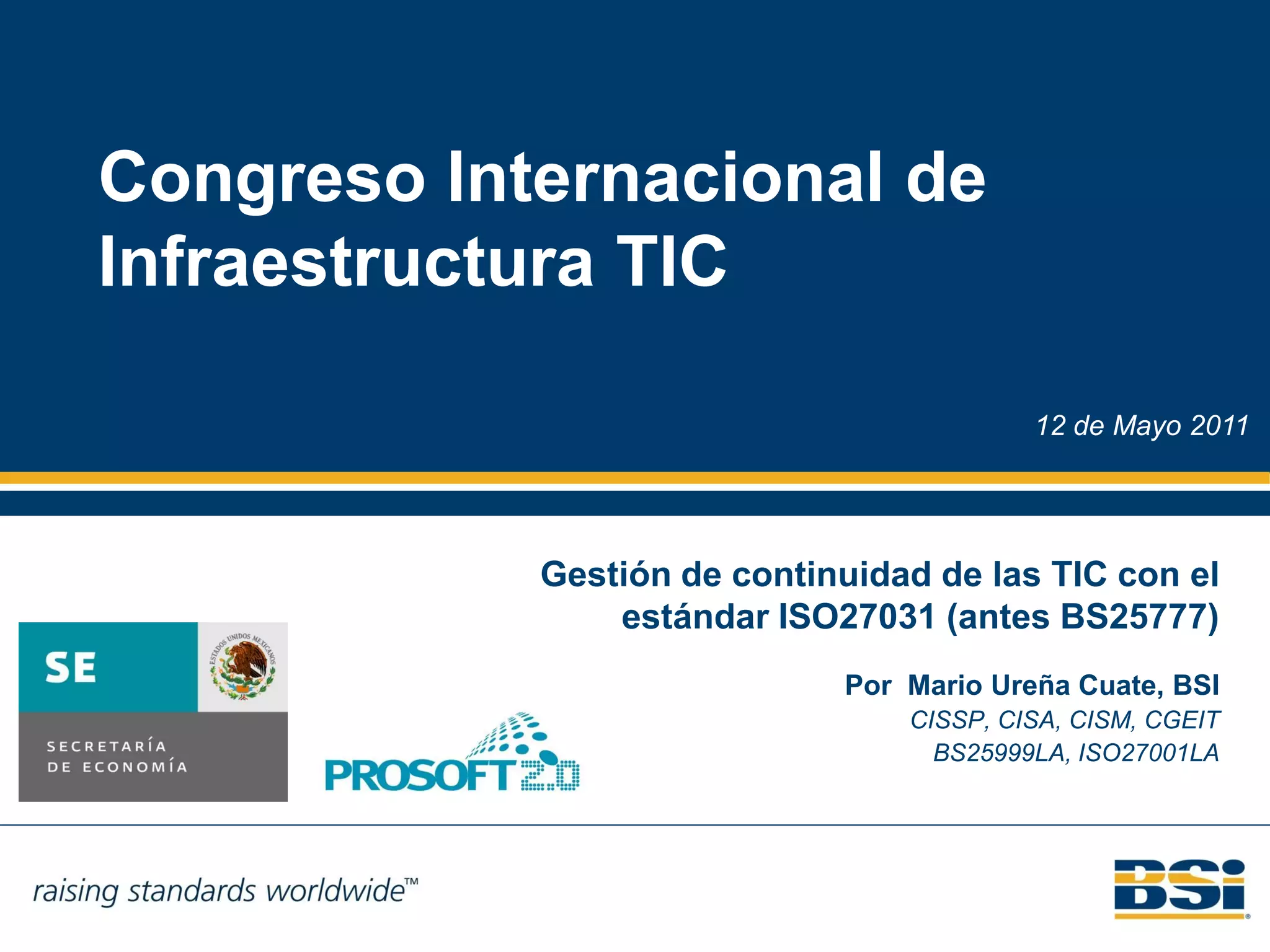 Mario ureña gestión de continuidad de las tic con iso 27031 bs 25777 | PDF