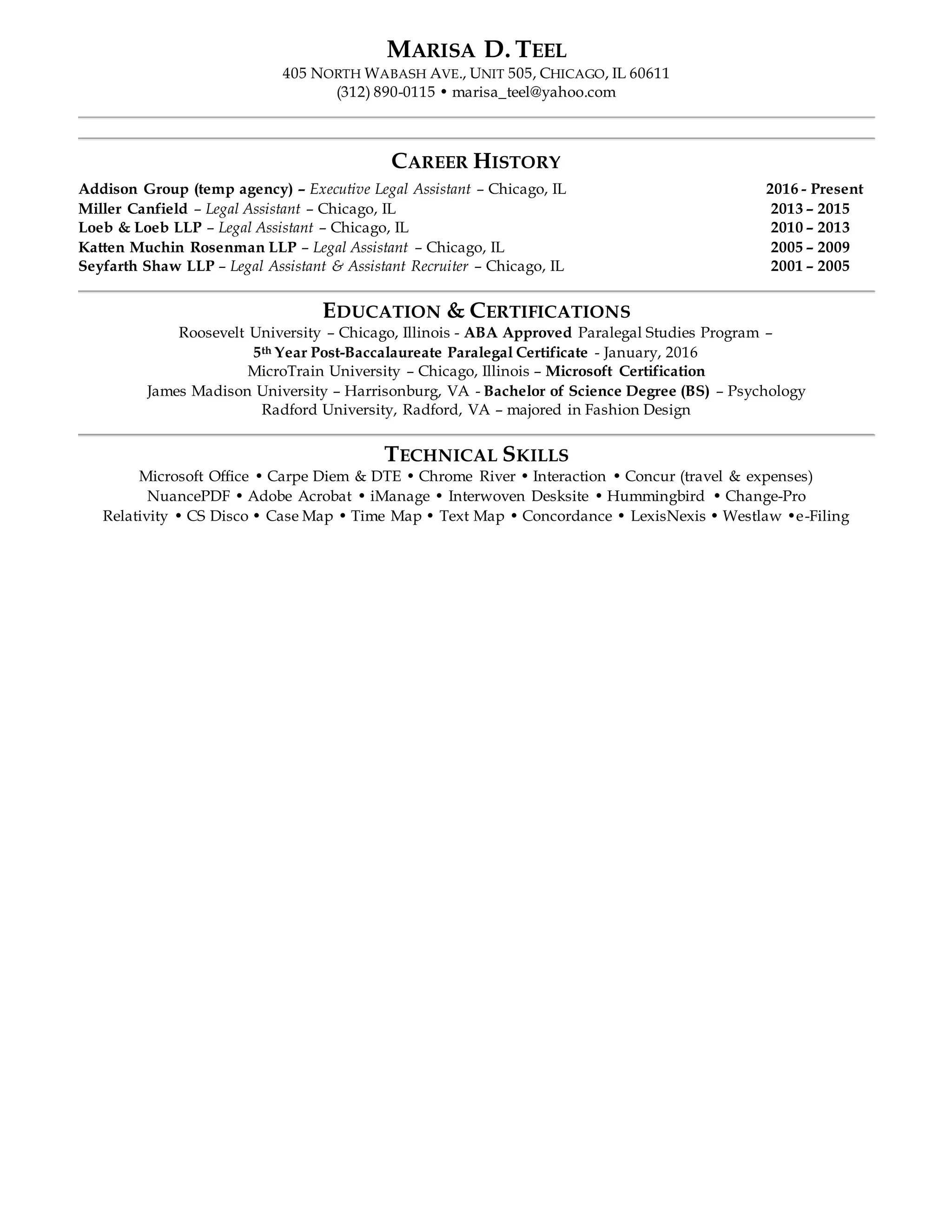 Marisa teel executive legal assistant | DOCX