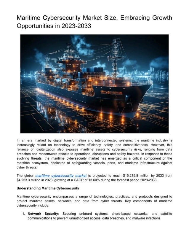 Maritime Cybersecurity Market Growth Opportunities by 2033 | PDF