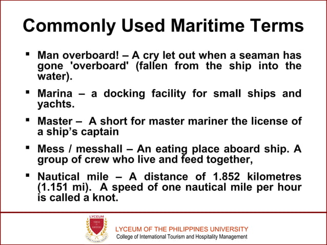 Maritime terms | PPT | Cruises | Travel Type