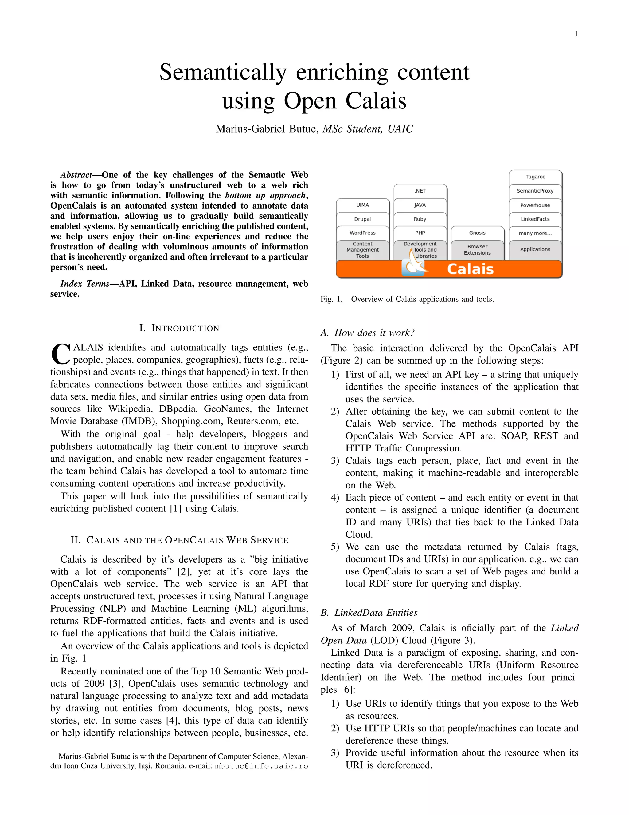 Semantically enriching content using OpenCalais | PDF