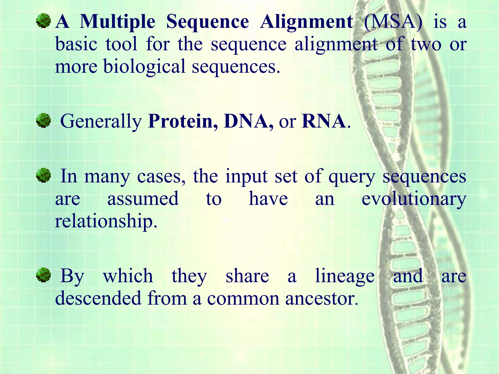 MULTIPLE SEQUENCE ALIGNMENT | PPTX | Databases | Computer Software and Applications