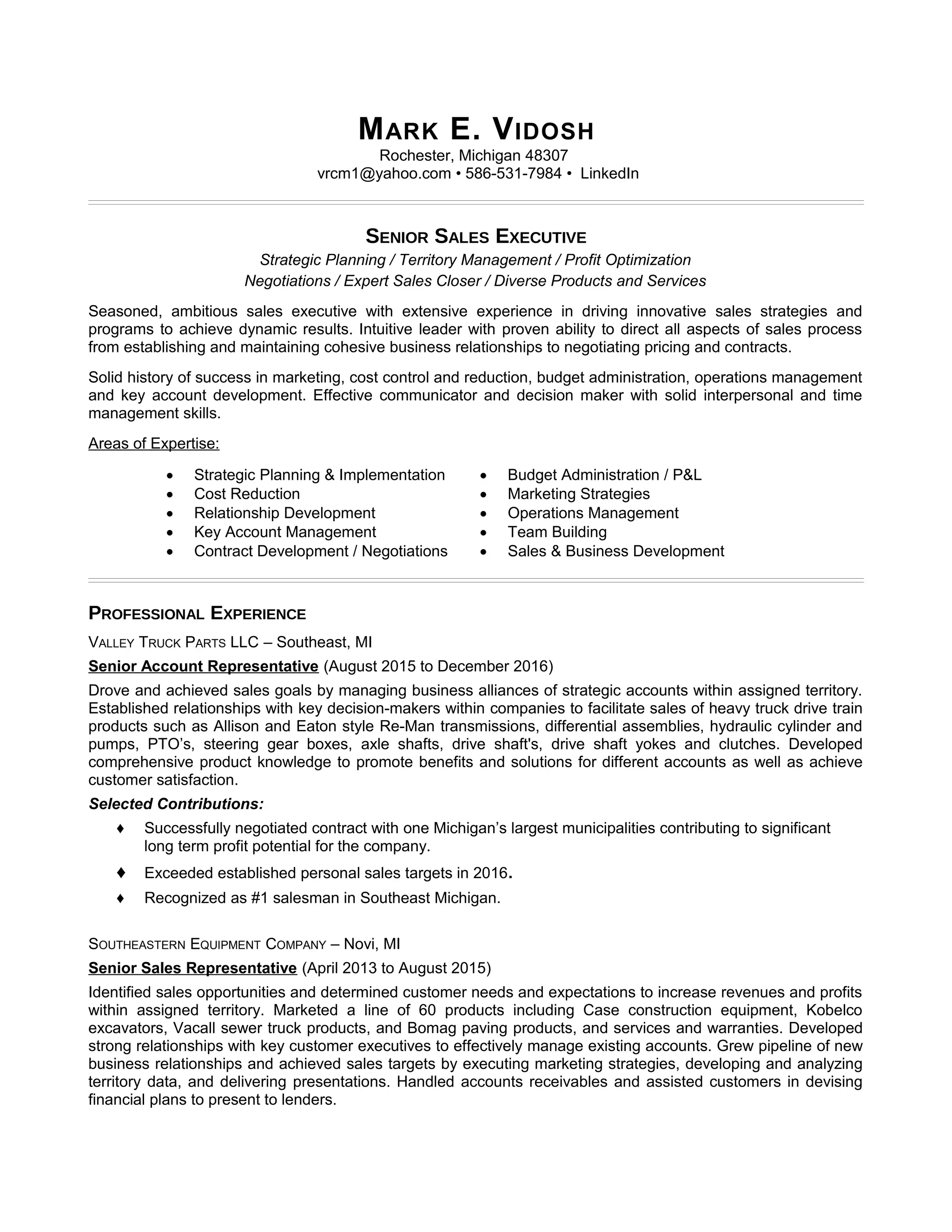 Mark E Vidosh Resume | PDF