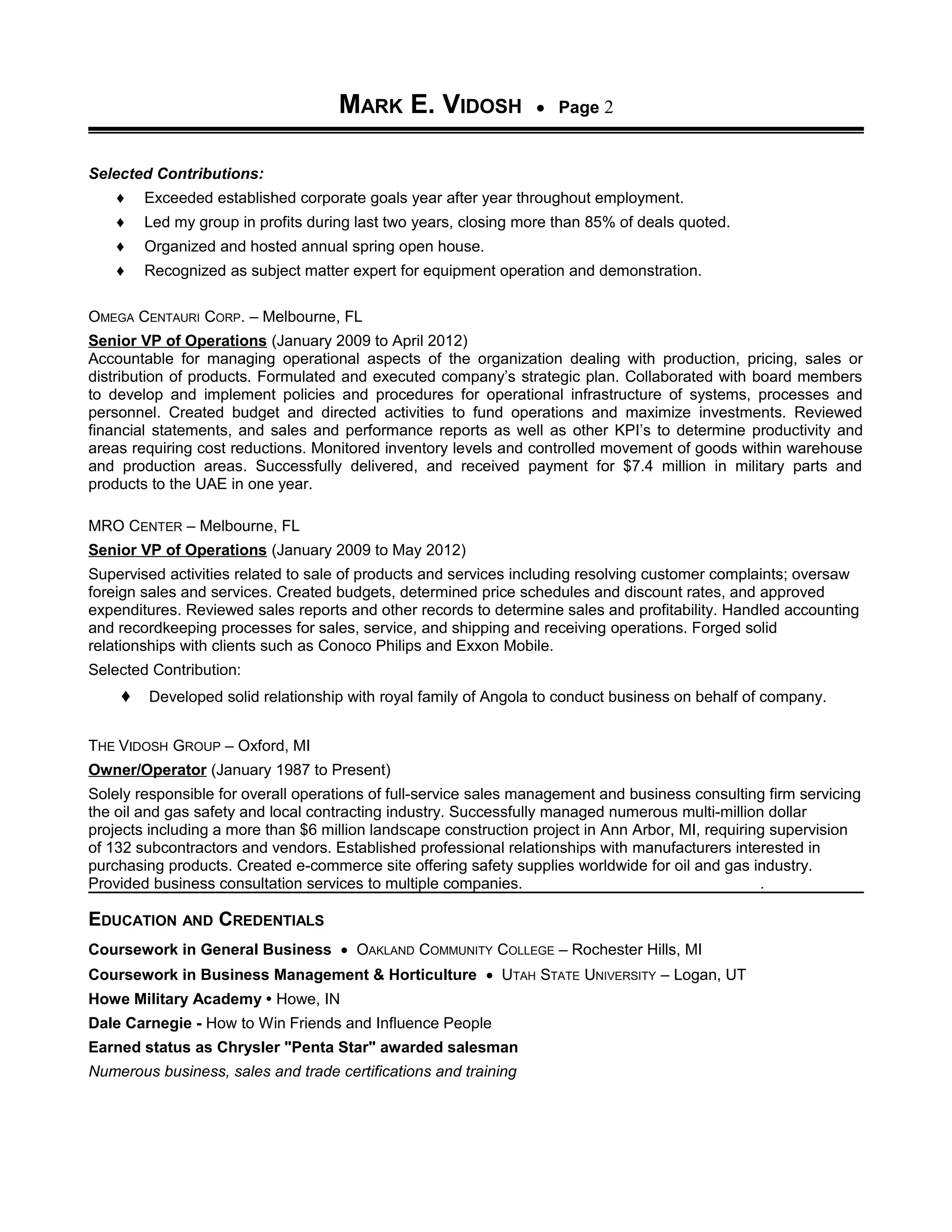 Mark E Vidosh Resume | PDF