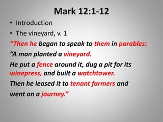 Mark 12 vv 1 to 12 | PPTX