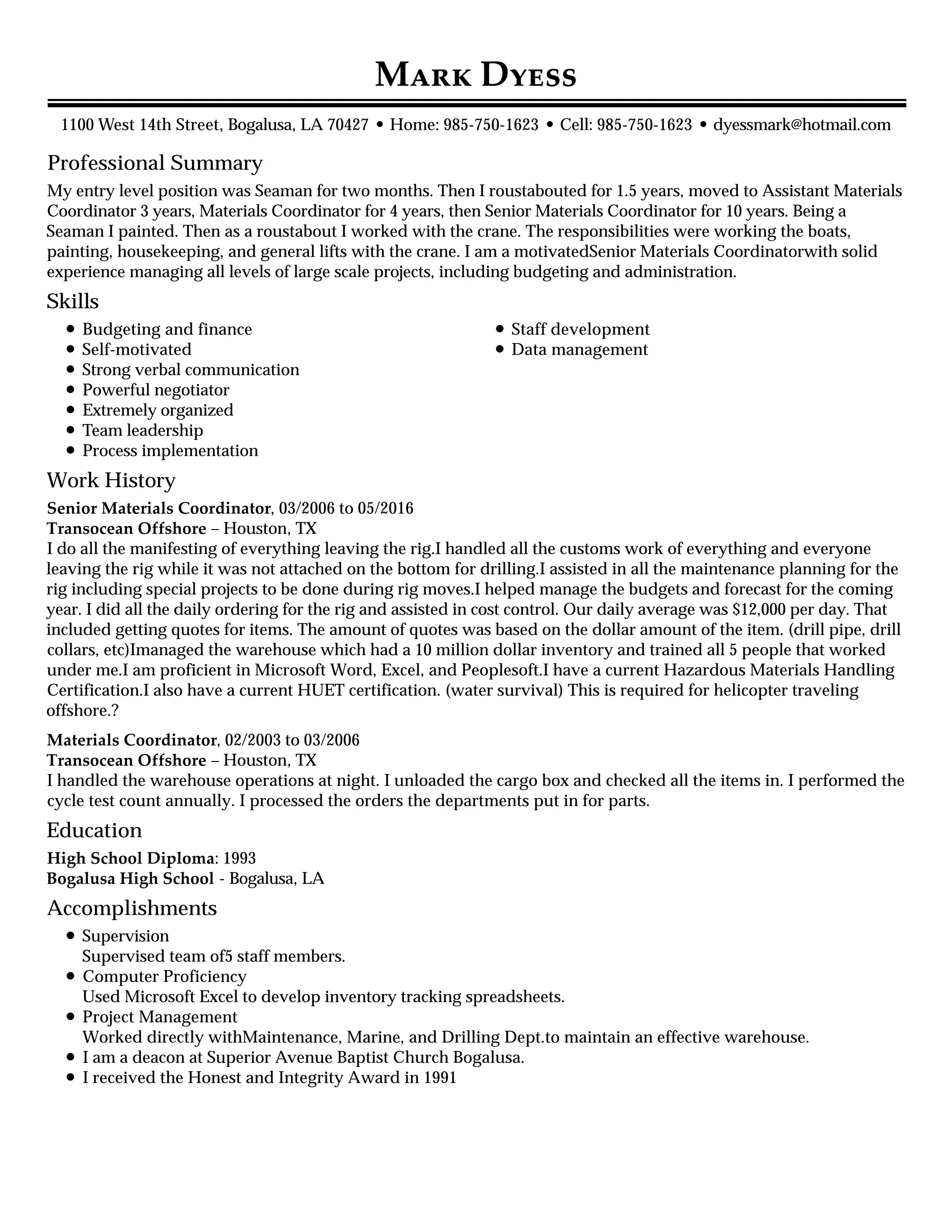 Mark dyess resume 2 | PDF