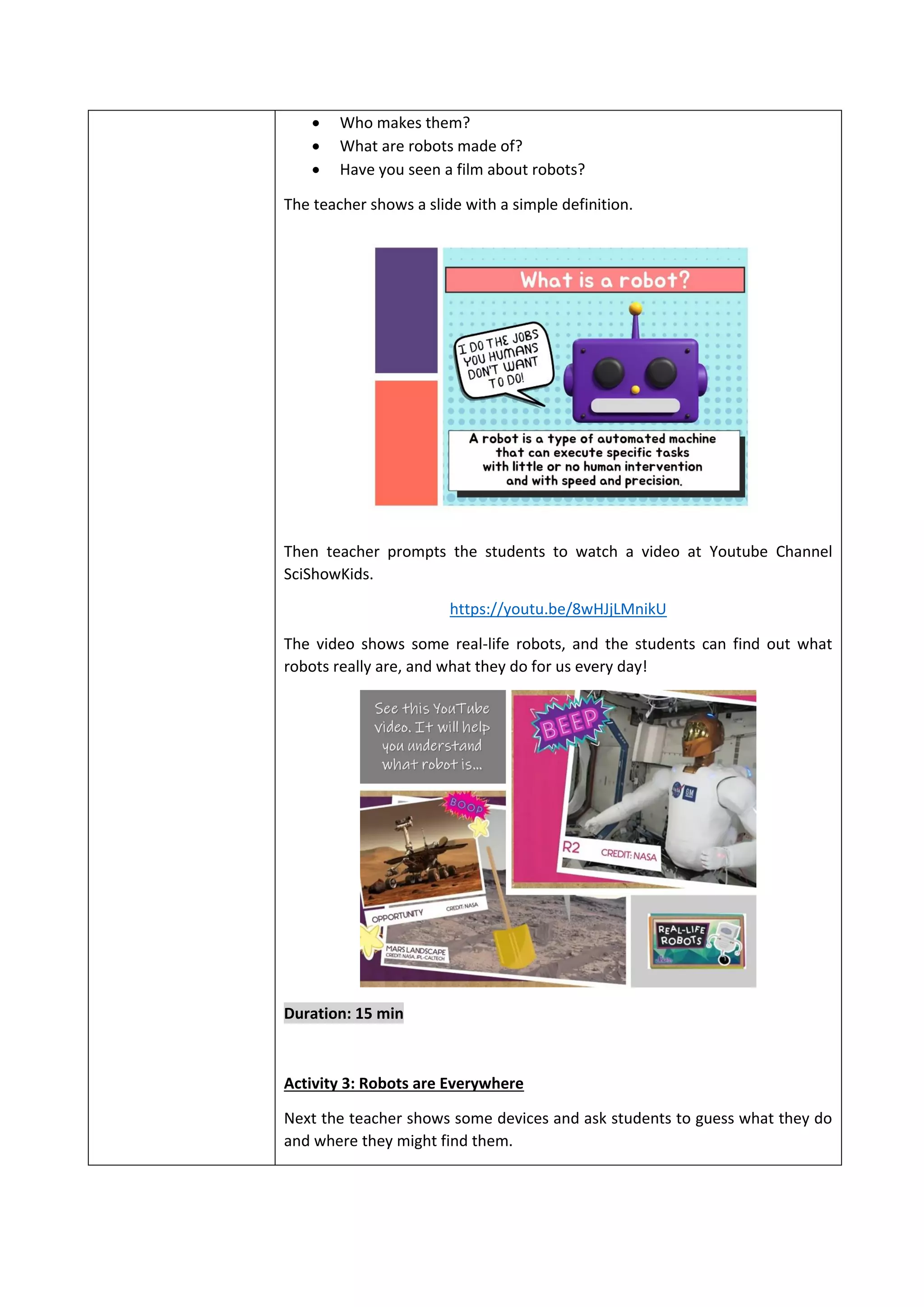 Lesson Plan: "Robots are Everywhere!" | PDF | Robotics | Technology ...