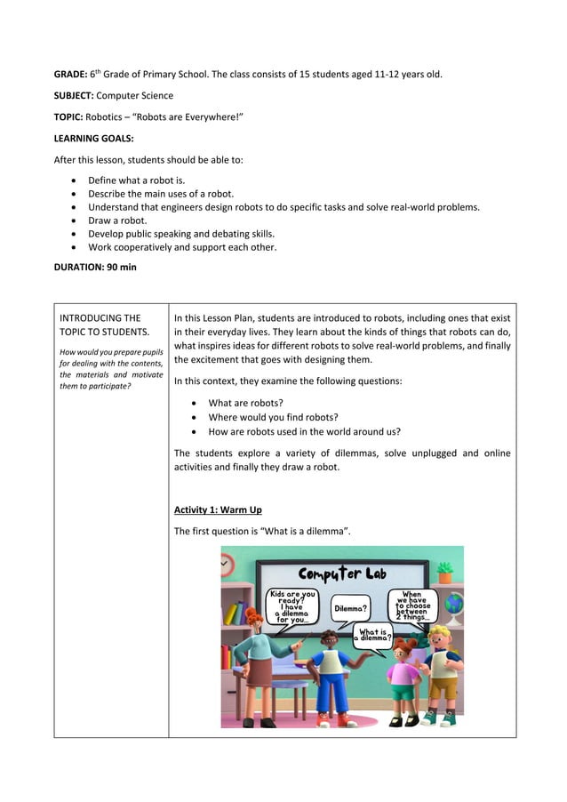 Lesson Plan: "Robots are Everywhere!" | PDF | Robotics | Technology ...