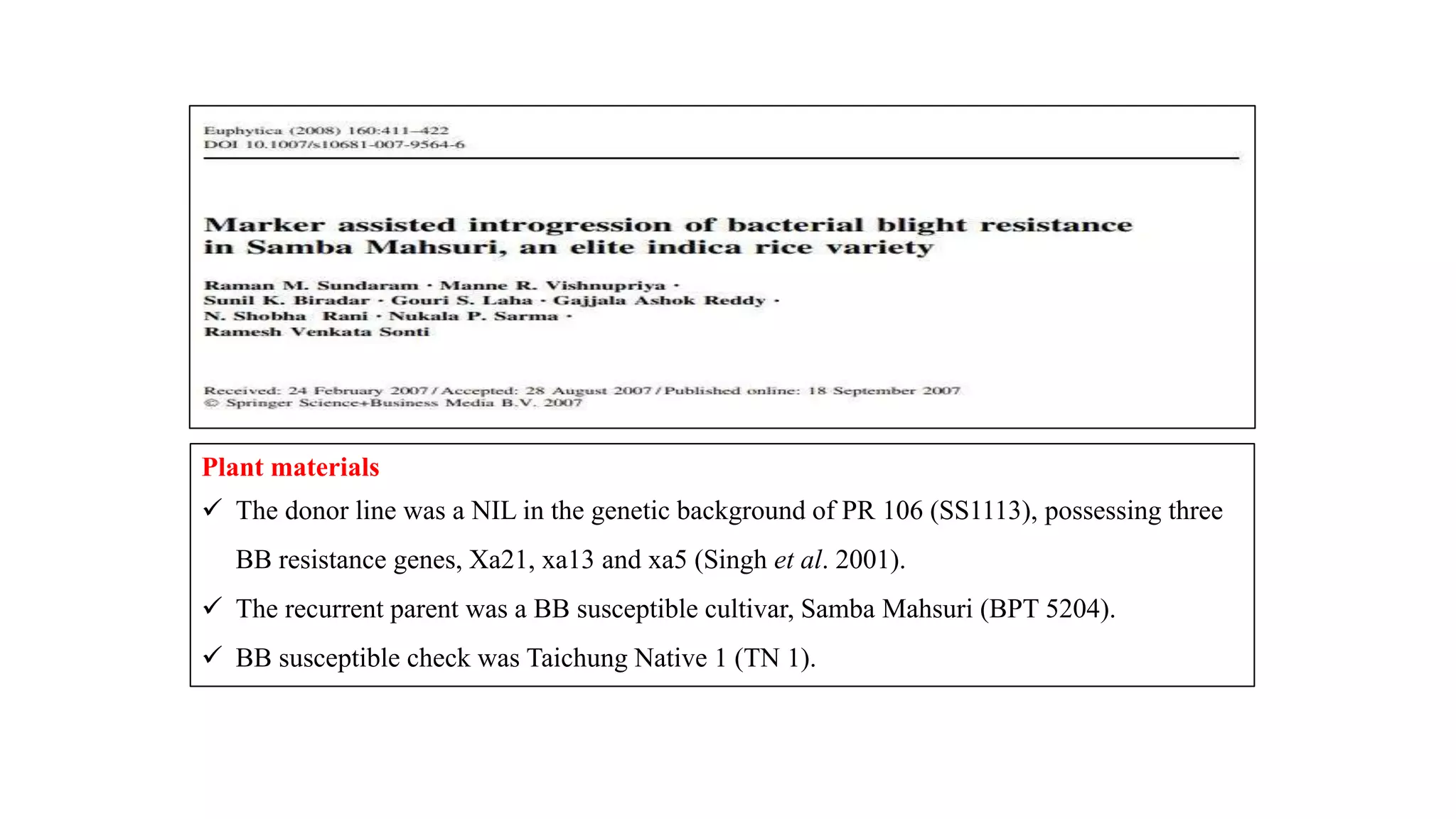 Marker Assisted Selection for Disease Resistance in Rice.pptx