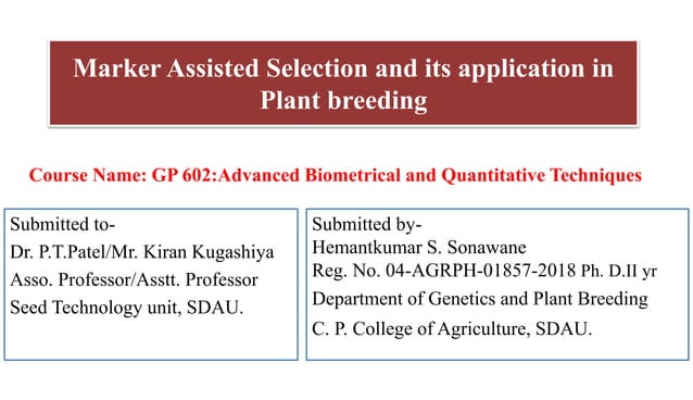 Marker assisted selection( mas) and its application in plant breeding ...