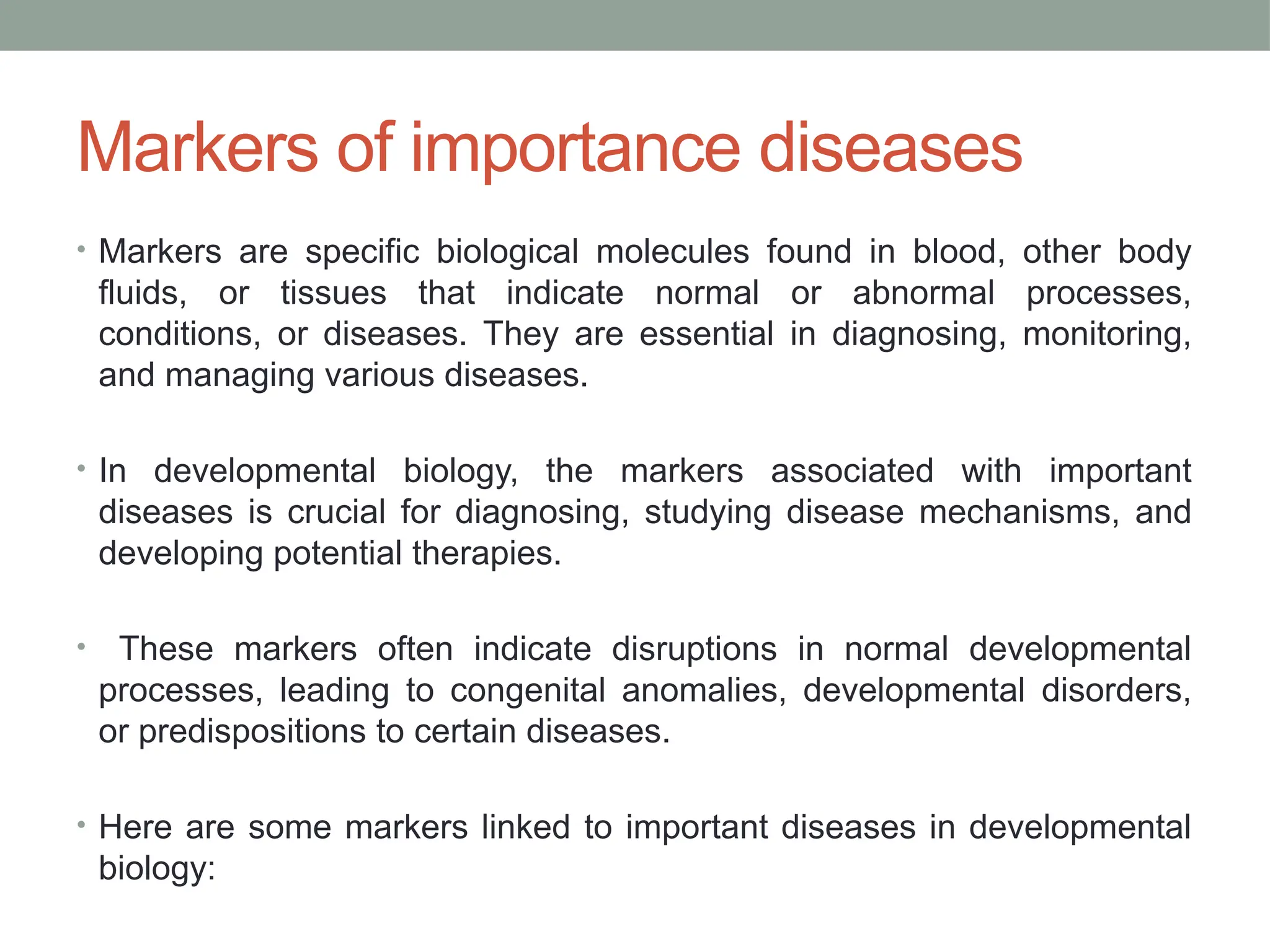 Markers of importance diseases in developmental biology.pptx